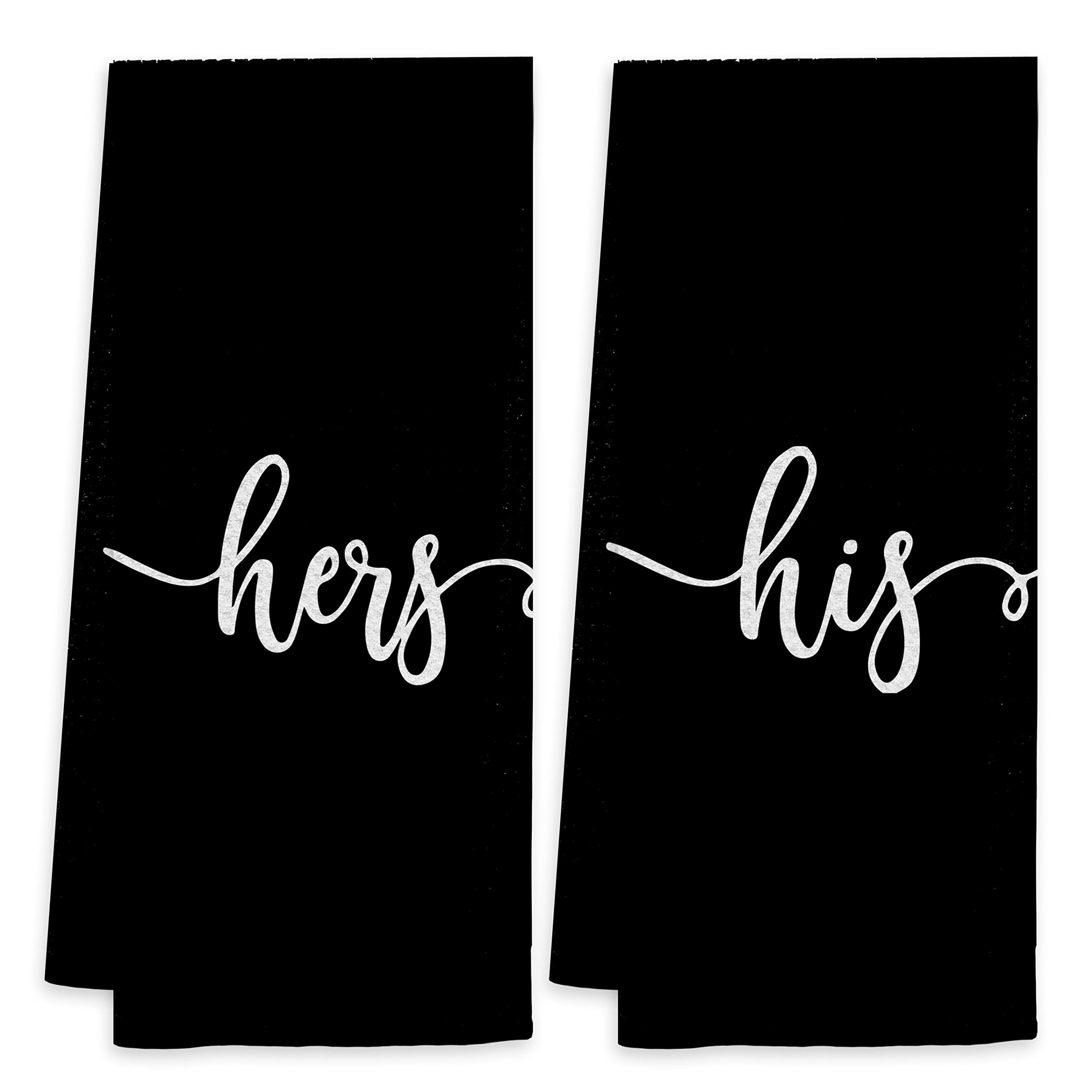 Voatok His & Hers Minimalist Black Kitchen Towel, Couples Gifts Set of 2 Decorative Towels,Gifts for Husband Wife Boyfriend Girlfriend Newlyweds