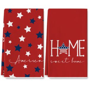 anydesign patriotic kitchen towel 4th of july america home sweet home dish towel 4th of july red blue white stars hand drying tea towel for independence day memorial day cooking baking, 2pcs