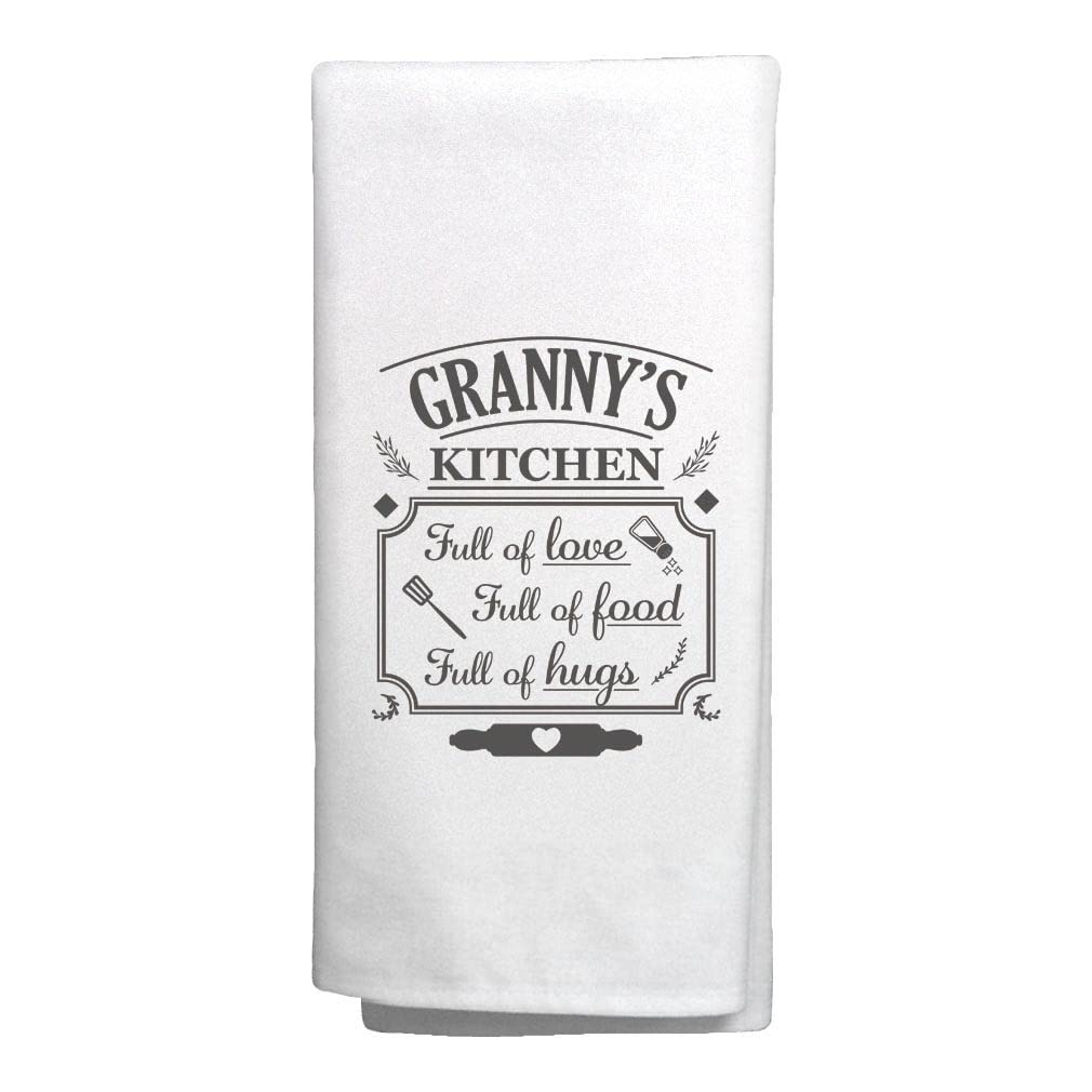 ThisWear Gifts for Granny Granny's Kitchen Full of Love Full of Food Full of Hugs Decorative Kitchen Tea Towel White