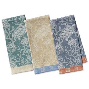 design imports dii coral reef jacquard dish towel, set of 3