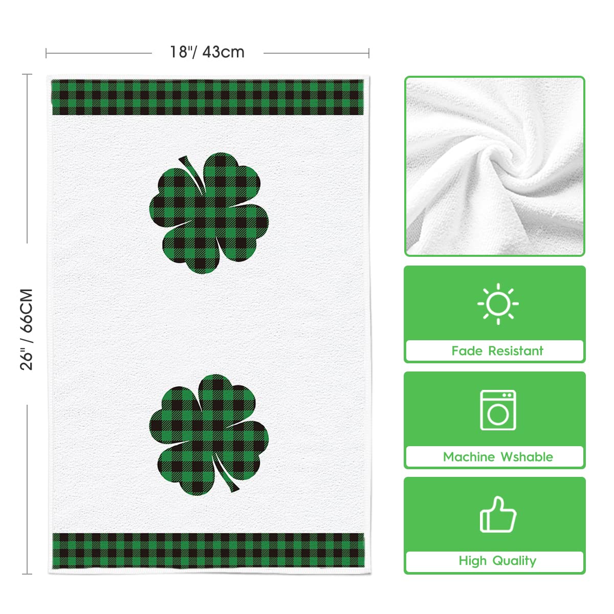 Artoid Mode Buffalo Plaid Lucky Clover Shamrock Truck Kitchen Dish Towels, 18 x 26 Inch Seasonal St. Patrick's Day Ultra Absorbent Drying Cloth Tea Towels for Cooking Baking Set of 2