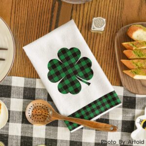 Artoid Mode Buffalo Plaid Lucky Clover Shamrock Truck Kitchen Dish Towels, 18 x 26 Inch Seasonal St. Patrick's Day Ultra Absorbent Drying Cloth Tea Towels for Cooking Baking Set of 2