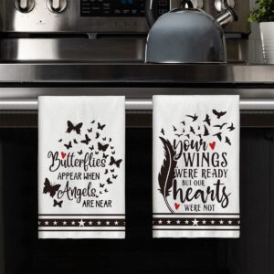 Artoid Mode Butterflies Wings Motto Veterans Day Kitchen Towels Dish Towels, 18x26 Inch Memorial Day Decoration Hand Towels Set of 2