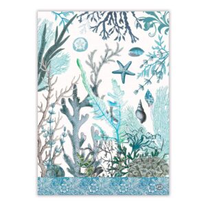 michel design works durable woven cotton kitchen towel, ocean tide design, 20x28