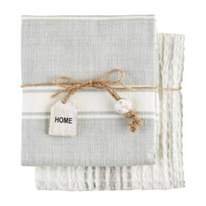 mud pie waffle dish towel set, gray, 18" x 26"