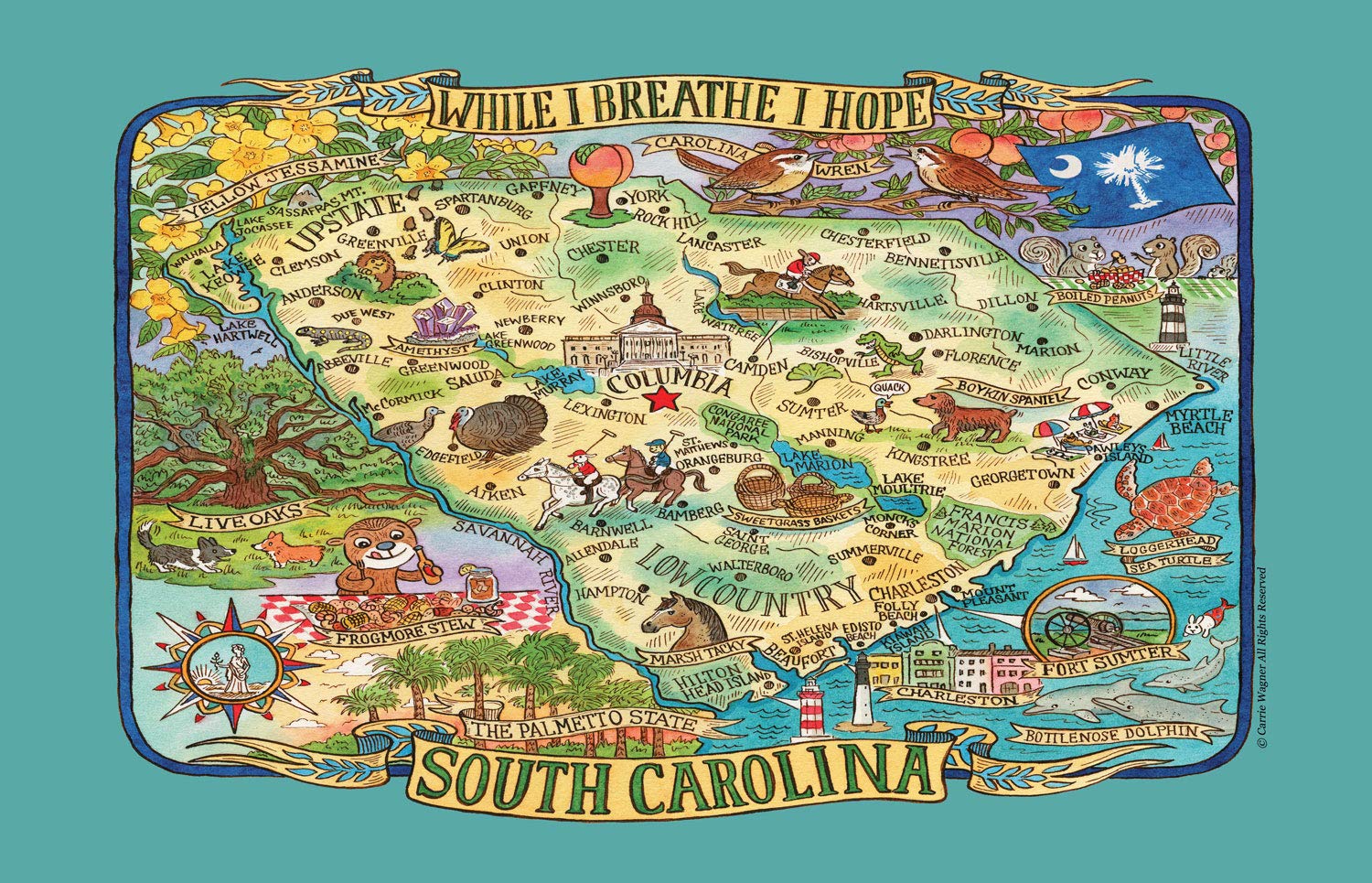 Kay Dee Designs Adventure Destinations South Carolina Map Tea Kitchen Towel, 18" x 28", Various