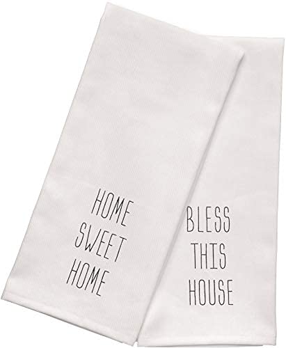 100% Polyester Kitchen Towels Set of 2 - Dish Towels 18" X 28" (Home Sweet Home and Bless This Home)