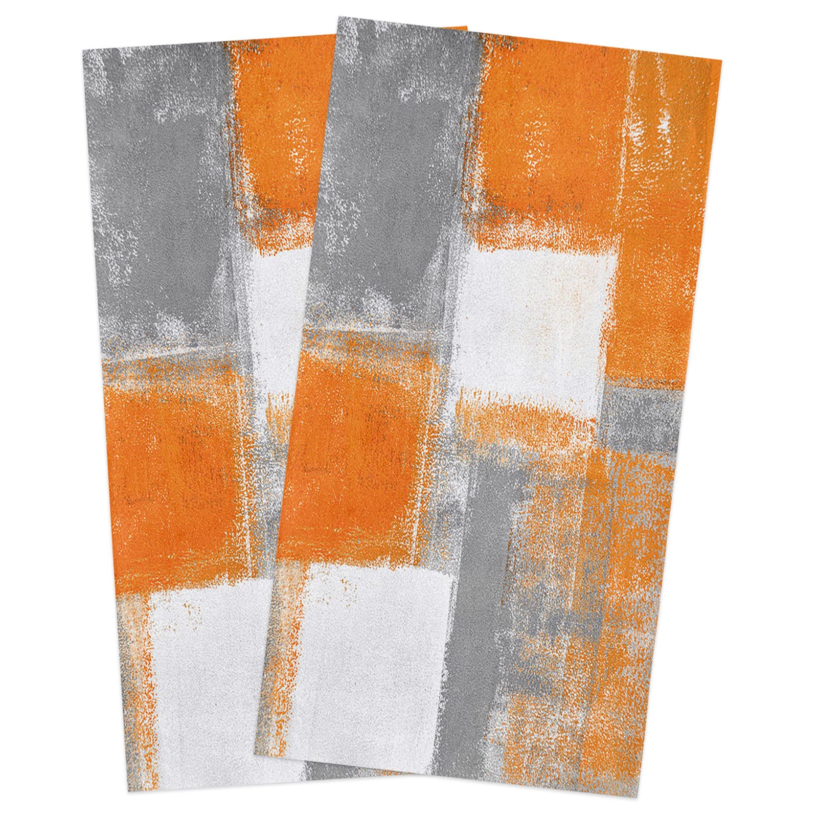 KID99inner Kitchen Towels Orange Grey Absorbent Tea Towel Soft Hand Dish Towel Brushstrokes Grunge Abstract Modern Reusable Washable Cleaning Cloth for Bathroom Bar for Everyday Cooking (Pack of 2)