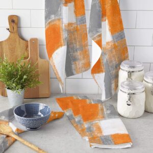 KID99inner Kitchen Towels Orange Grey Absorbent Tea Towel Soft Hand Dish Towel Brushstrokes Grunge Abstract Modern Reusable Washable Cleaning Cloth for Bathroom Bar for Everyday Cooking (Pack of 2)