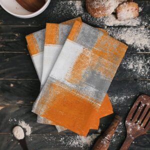 KID99inner Kitchen Towels Orange Grey Absorbent Tea Towel Soft Hand Dish Towel Brushstrokes Grunge Abstract Modern Reusable Washable Cleaning Cloth for Bathroom Bar for Everyday Cooking (Pack of 2)