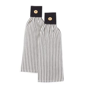 hanging kitchen towels - black ticking stripe - sets of 2