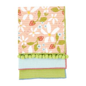 mud pie strawberry floral towel set, 12" x 12"