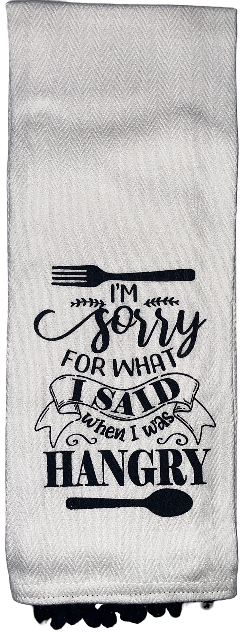 Set of 5, 100% Cotton Funny Cute Saying Pom Pom Design Flour Sack Kitchen Towels/Dish Towels for Wedding, Baby Shower, Home Decor, Housewarming, Other Occasions Size: 16 X 28 Inch.