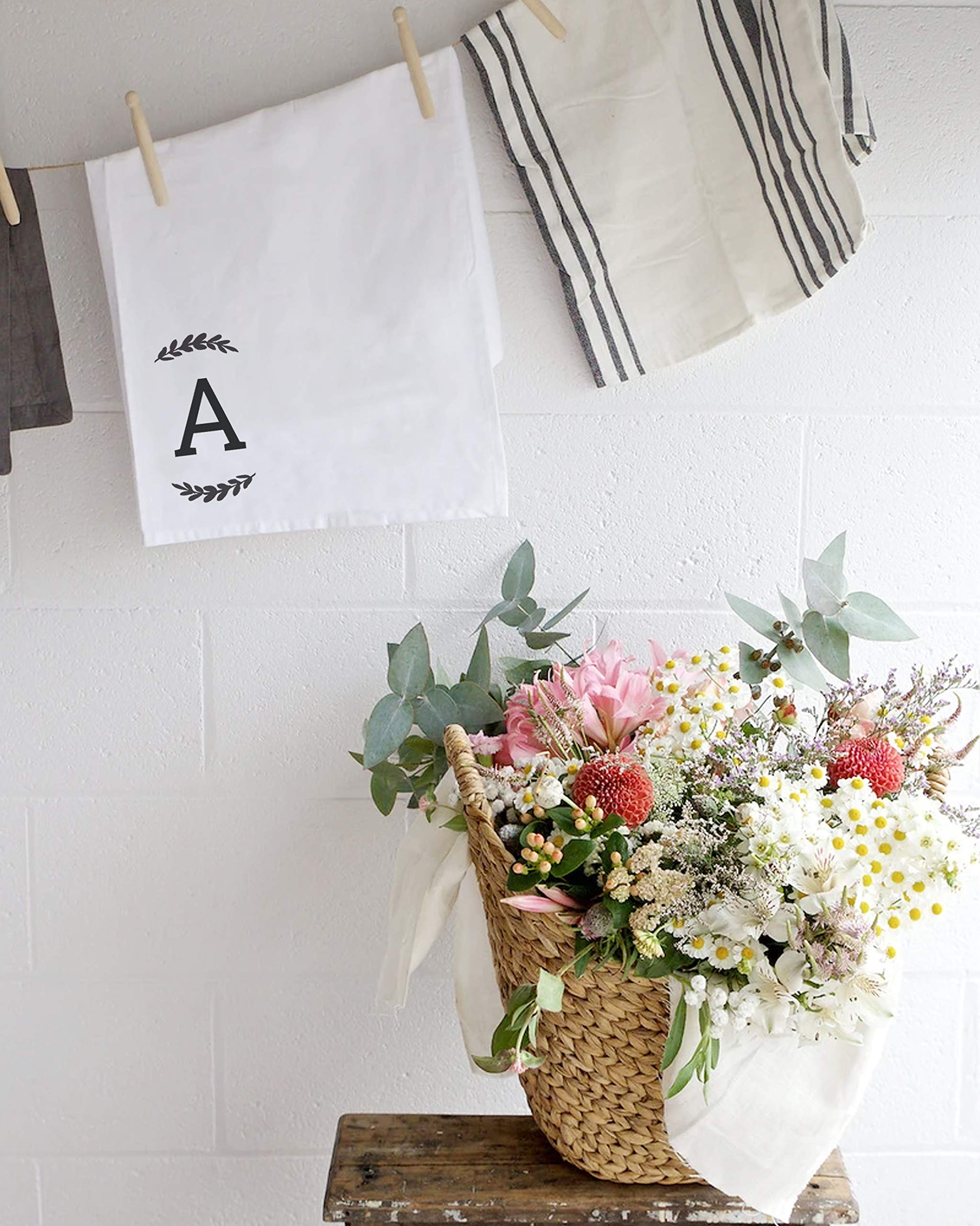 The Cotton & Canvas Co. Personalized Single Monogram Initial A Soft Absorbent Kitchen Tea Towel, Flour Sack Towel, Dish Cloth