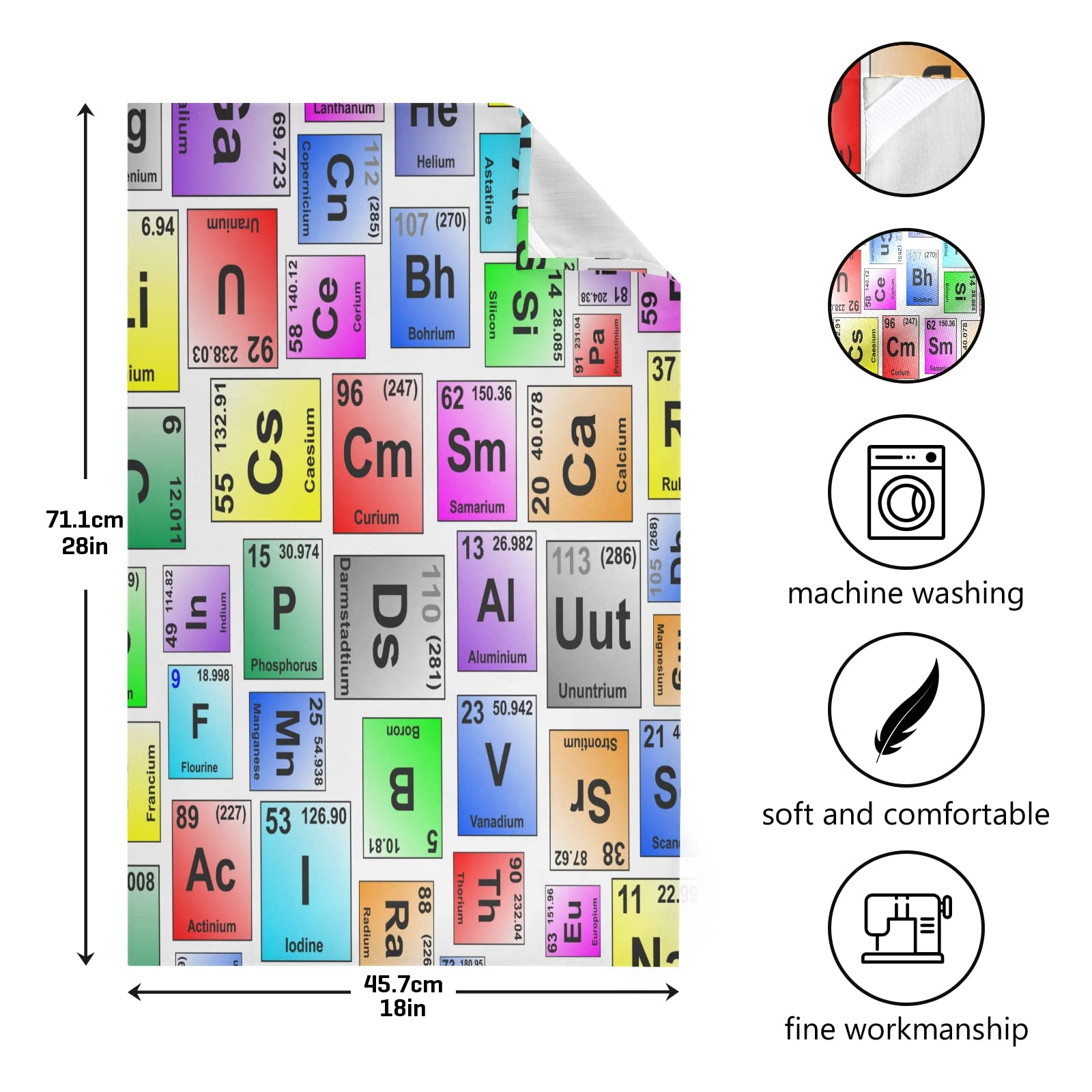 Periodic Table of The Elements Kitchen Towels 4 Pack, Rainbow Chemistry Dish Cloths Dish Towels Absorbent Tea Towels Bar Towels with Loop Kitchen Dish Towel for Household Drying Dish 18" x 28"