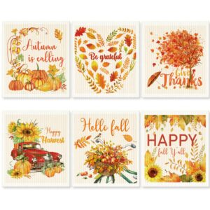 thanksgiving swedish kitchen dishcloths pumpkins multi purpose kitchen towel absorbent fall dish clothes soft reusable cleaning dish cloths washable decorative tea towels (autumn style, 6 pcs)