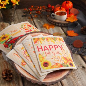 Thanksgiving Swedish Kitchen Dishcloths Pumpkins Multi Purpose Kitchen Towel Absorbent Fall Dish Clothes Soft Reusable Cleaning Dish Cloths Washable Decorative Tea Towels (Autumn Style, 6 Pcs)