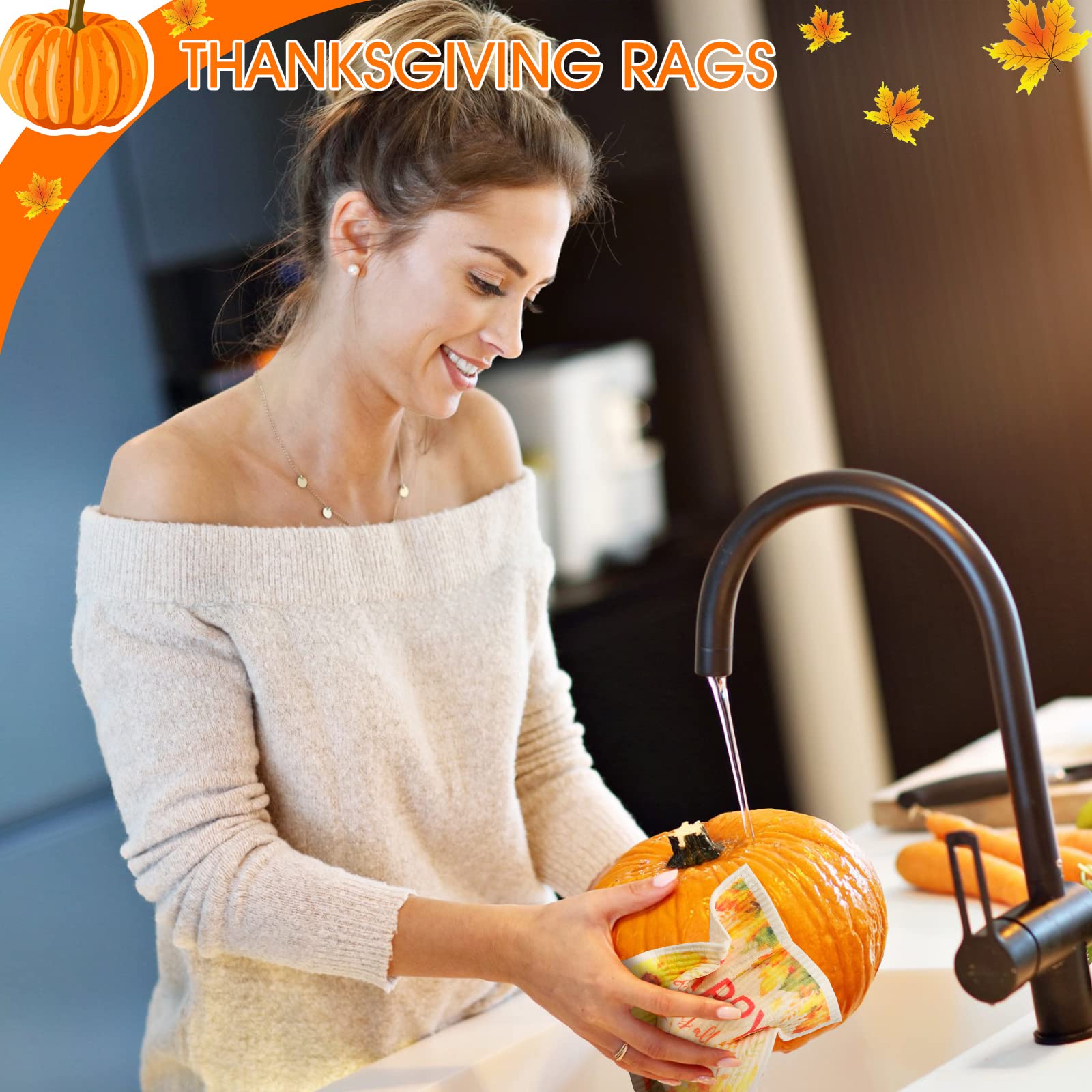 Thanksgiving Swedish Kitchen Dishcloths Pumpkins Multi Purpose Kitchen Towel Absorbent Fall Dish Clothes Soft Reusable Cleaning Dish Cloths Washable Decorative Tea Towels (Autumn Style, 6 Pcs)