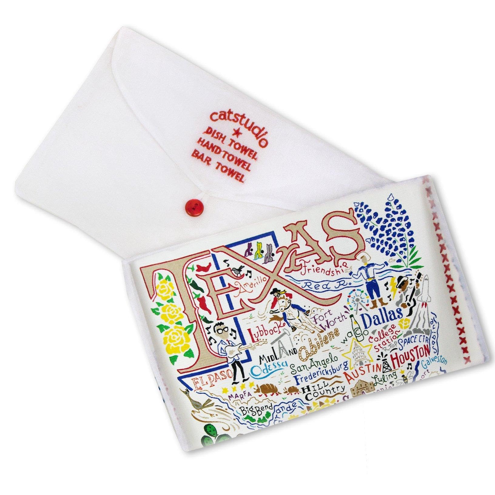 Catstudio Texas Dish Towel - U.S. State Souvenir Kitchen and Hand Towel with Original Artwork - Perfect Tea Towel for Texas Lovers, Travel Souvenir