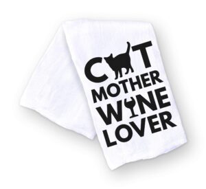 handmade funny kitchen towel - 100% cotton funny cat dish towel - 28x28 inch perfect for housewarming cat dog lovers - christmas - pet lovers gift (cat mother wine lover)