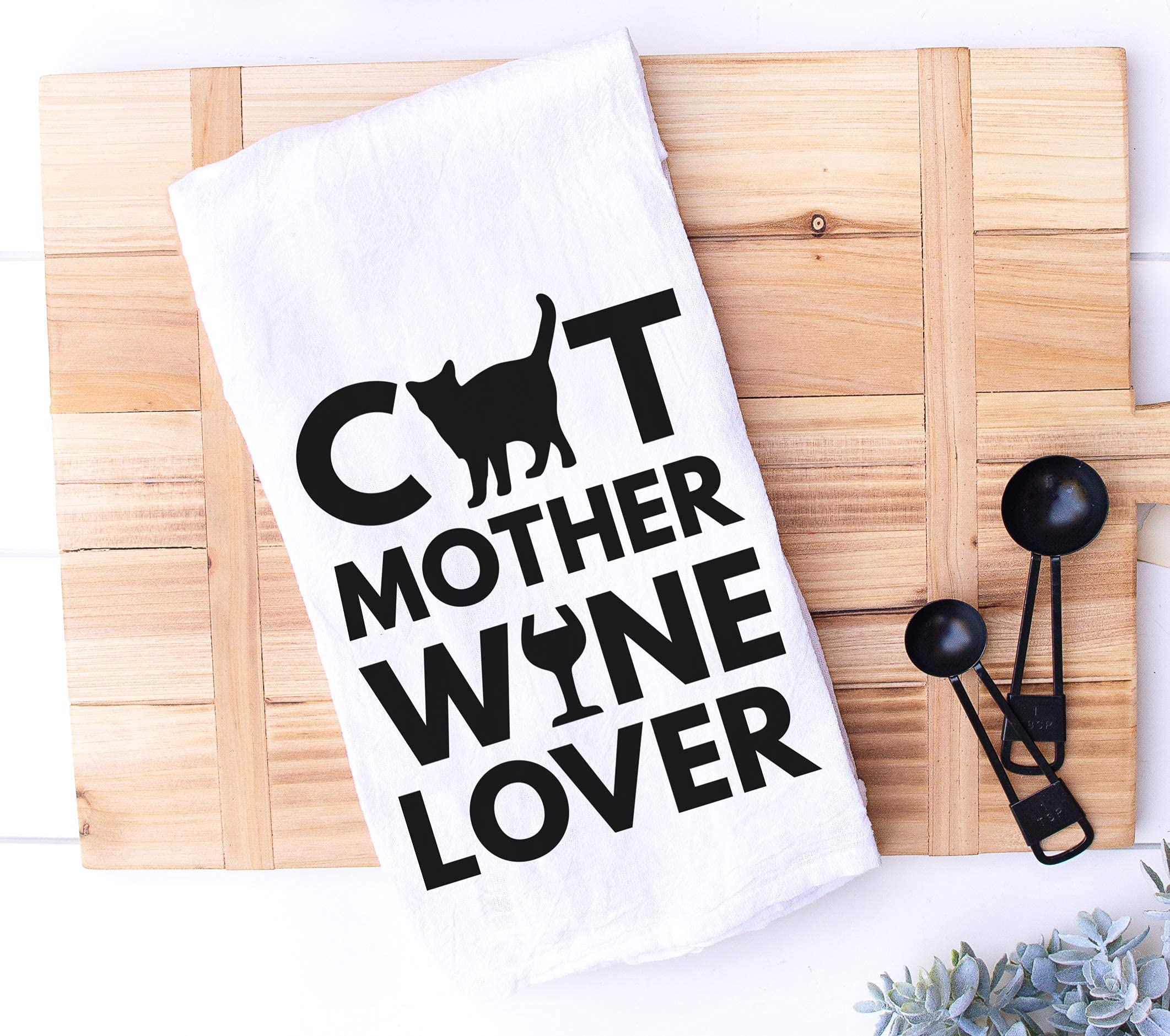 Handmade Funny Kitchen Towel - 100% Cotton Funny Cat Dish Towel - 28x28 Inch Perfect for Housewarming Cat Dog Lovers - Christmas - Pet Lovers Gift (Cat Mother Wine Lover)