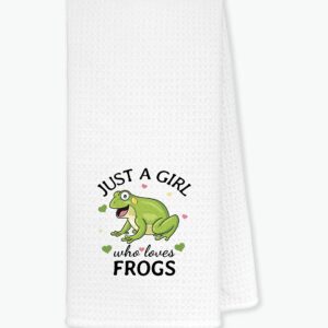 FULSOE Just A Girl Who Loves Highland Frogs Kitchen Towels Dishcloths 24"x16",Cute Green Frog Dish Towels Bath Towels Hand Towels,Gifts for Frog Lovers Girls Women