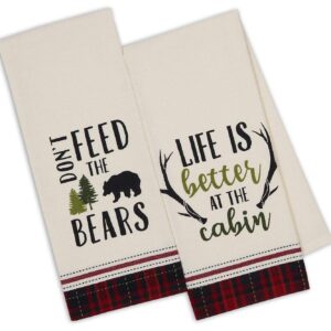 3 Cabin Lodge Themed Decorative Cotton Kitchen Towels with Bear, Antler, Deer, Moose and Paw Print | Towel Set for Dish and Hand Drying