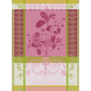 garnier thiebaut, fraisier rose (strawberry plant) woven kitchen / tea towel, 100 % cotton