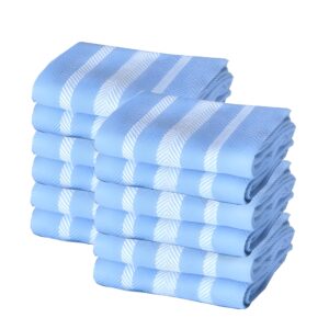 valari 100% cotton kitchen dish towels | reusable tea towels & hand towels | super absorbent, quick dry kitchen towels | 14x25 inch |pack of 12, white/blue