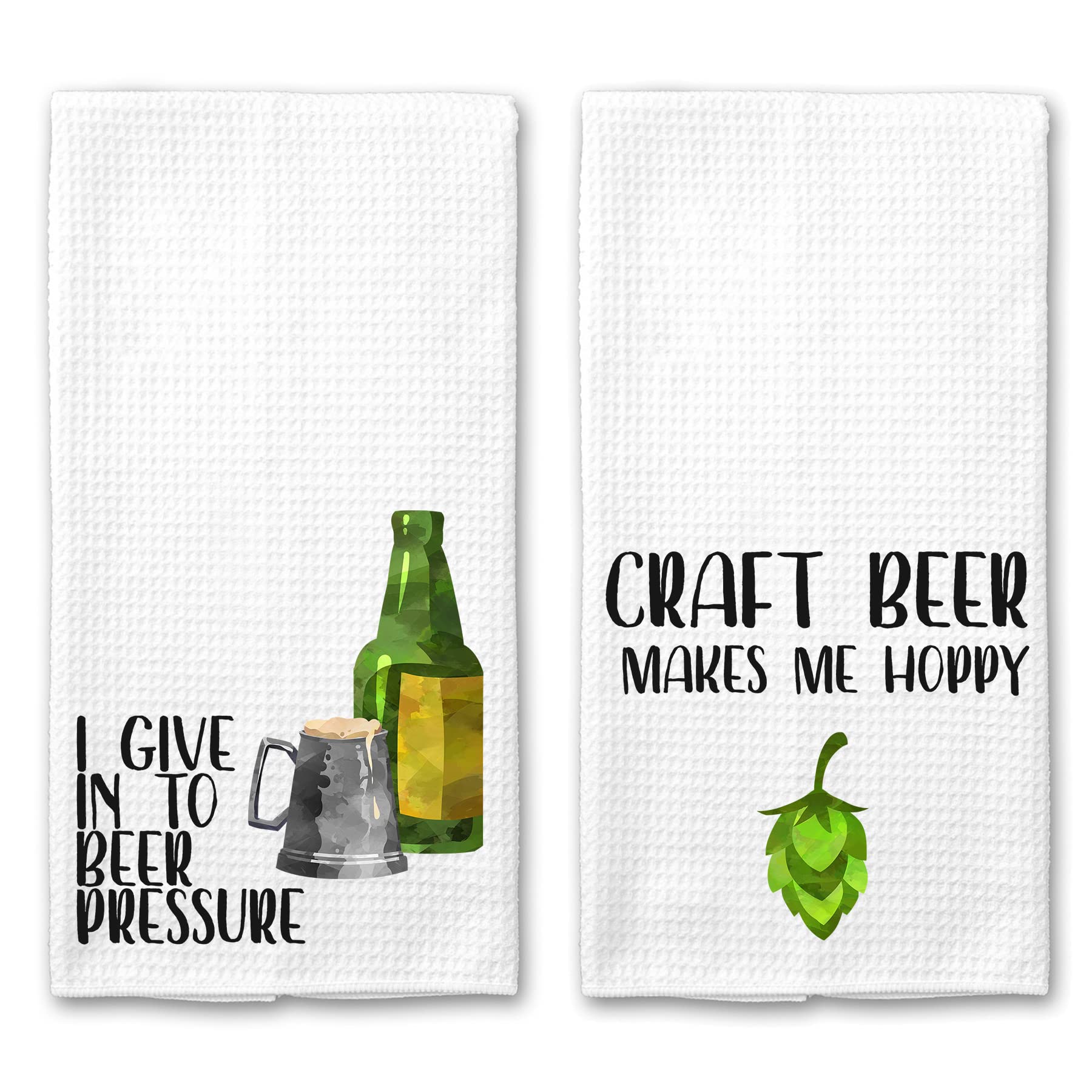 Beer Pressure and Craft Beer Makes Me Hoppy Bar Towels Funny Saying Kitchen Towel - Gift Set of 2