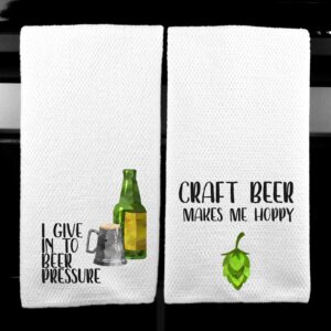 Beer Pressure and Craft Beer Makes Me Hoppy Bar Towels Funny Saying Kitchen Towel - Gift Set of 2