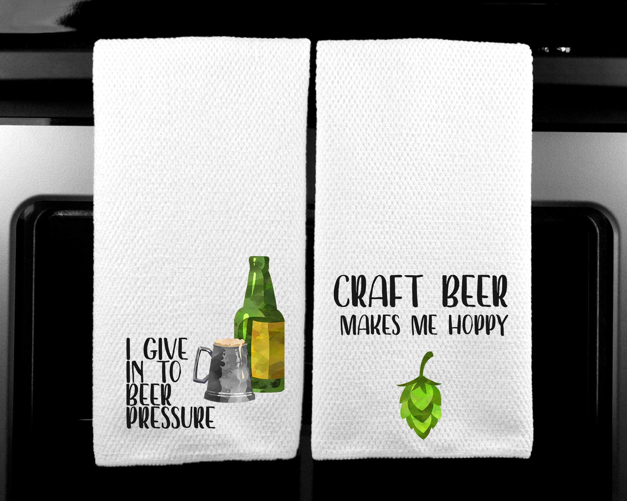 Beer Pressure and Craft Beer Makes Me Hoppy Bar Towels Funny Saying Kitchen Towel - Gift Set of 2