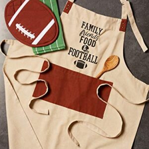 DII Fall Football Kitchen Collection Family Friends & Food, Chef Apron, Dish Towel, Pot Holder Set, 3 Count