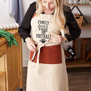 DII Fall Football Kitchen Collection Family Friends & Food, Chef Apron, Dish Towel, Pot Holder Set, 3 Count