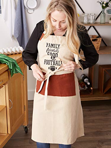 DII Fall Football Kitchen Collection Family Friends & Food, Chef Apron, Dish Towel, Pot Holder Set, 3 Count