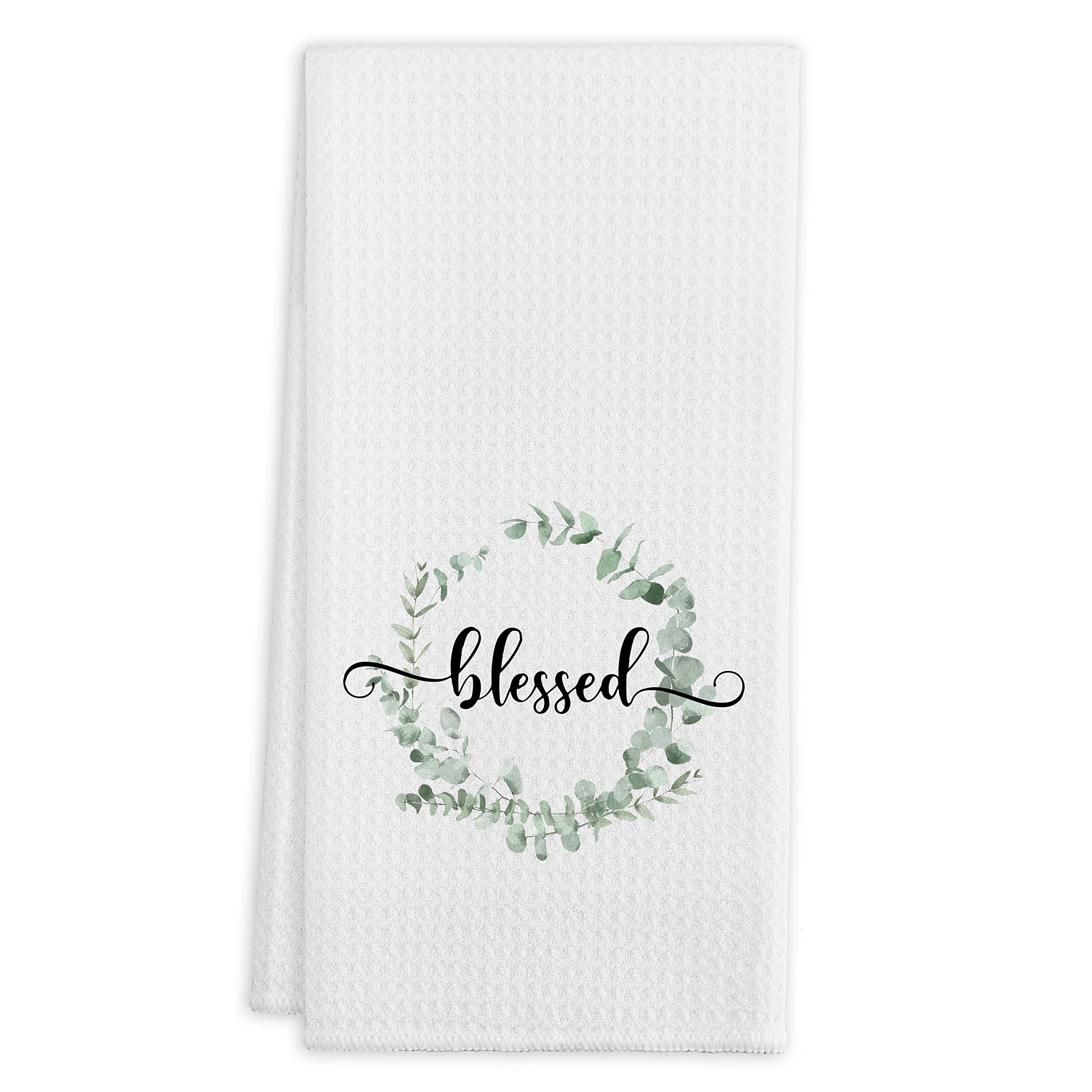 QIYUHOY Blessed Wreath Floral Kitchen Towels Tea Towels, 16 X 24 Inches Cotton Modern Dish Towels Dishcloths, Dish Cloth Flour Sack Hand Towel for Farmhouse Kitchen Decor,Housewarming Gifts,Mom Gifts