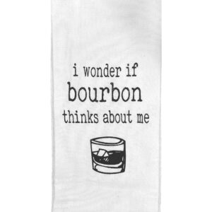 I Wonder If Bourbon Thinks About Me Tea Towel | Dish Towels with Funny Bourbon Whiskey Sayings are Perfect for Home, Bar, or Kitchen | Funny Gift for Old Fashioned Cocktail Lovers