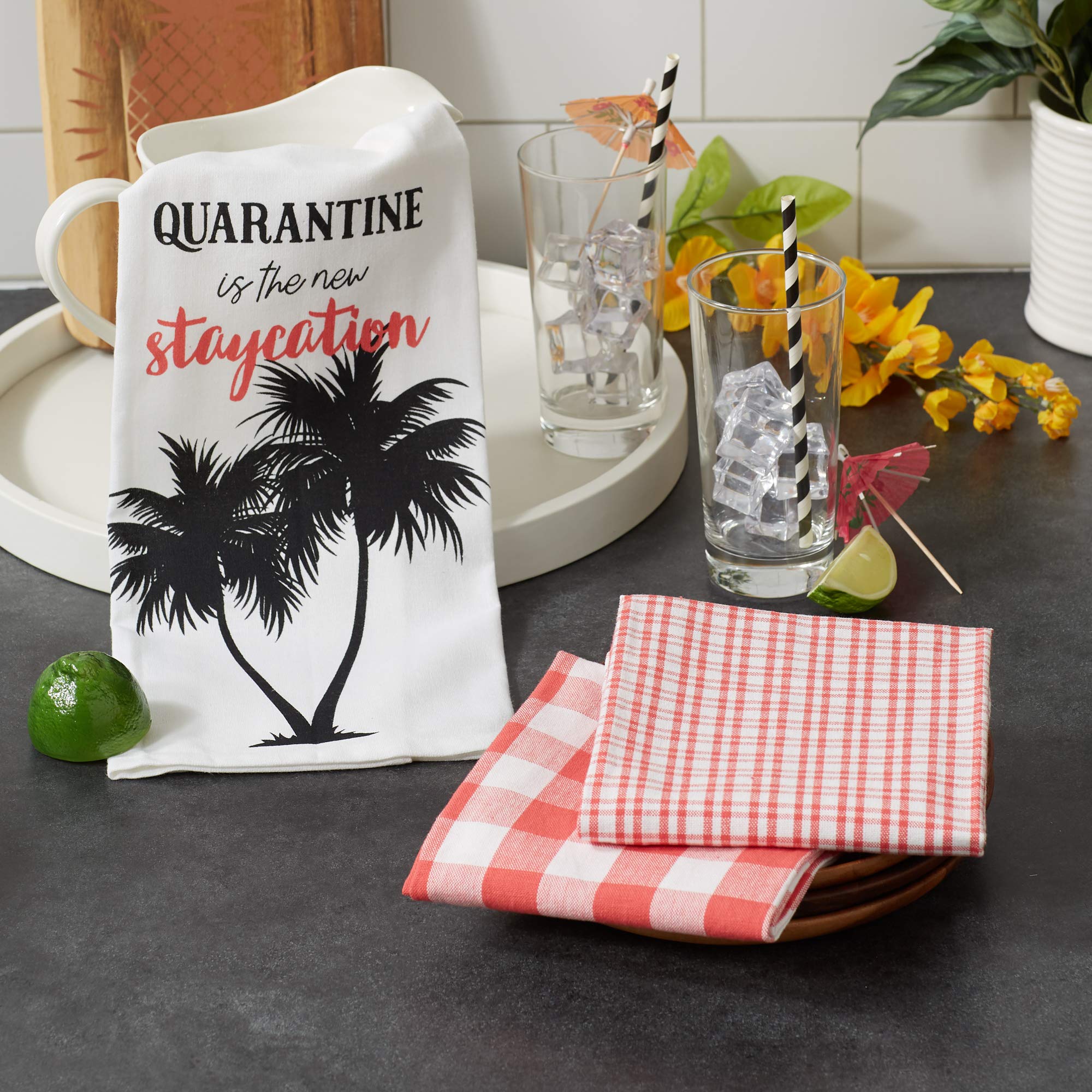 DII Quarantine Collection Dishtowel Set, Staycation, 18x28, 3 Piece