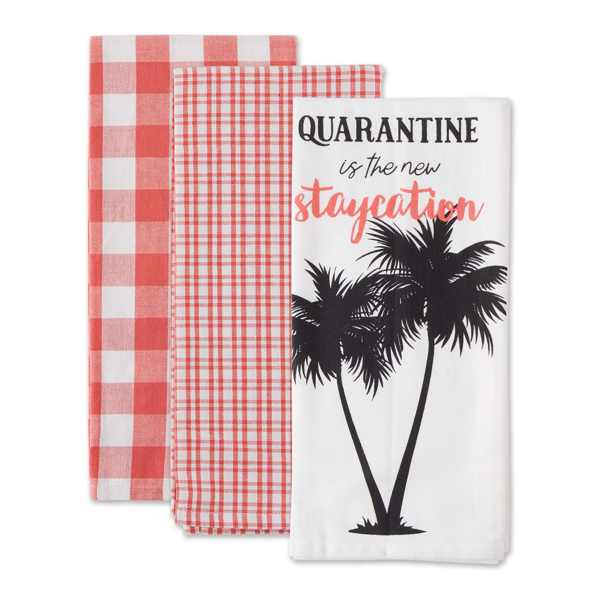 DII Quarantine Collection Dishtowel Set, Staycation, 18x28, 3 Piece