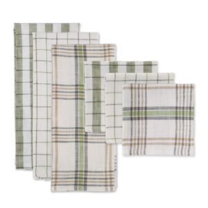 dii garden fresh herbs kitchen collection, dishtowel/dishcloth set, greenhouse plaid, 6 piece