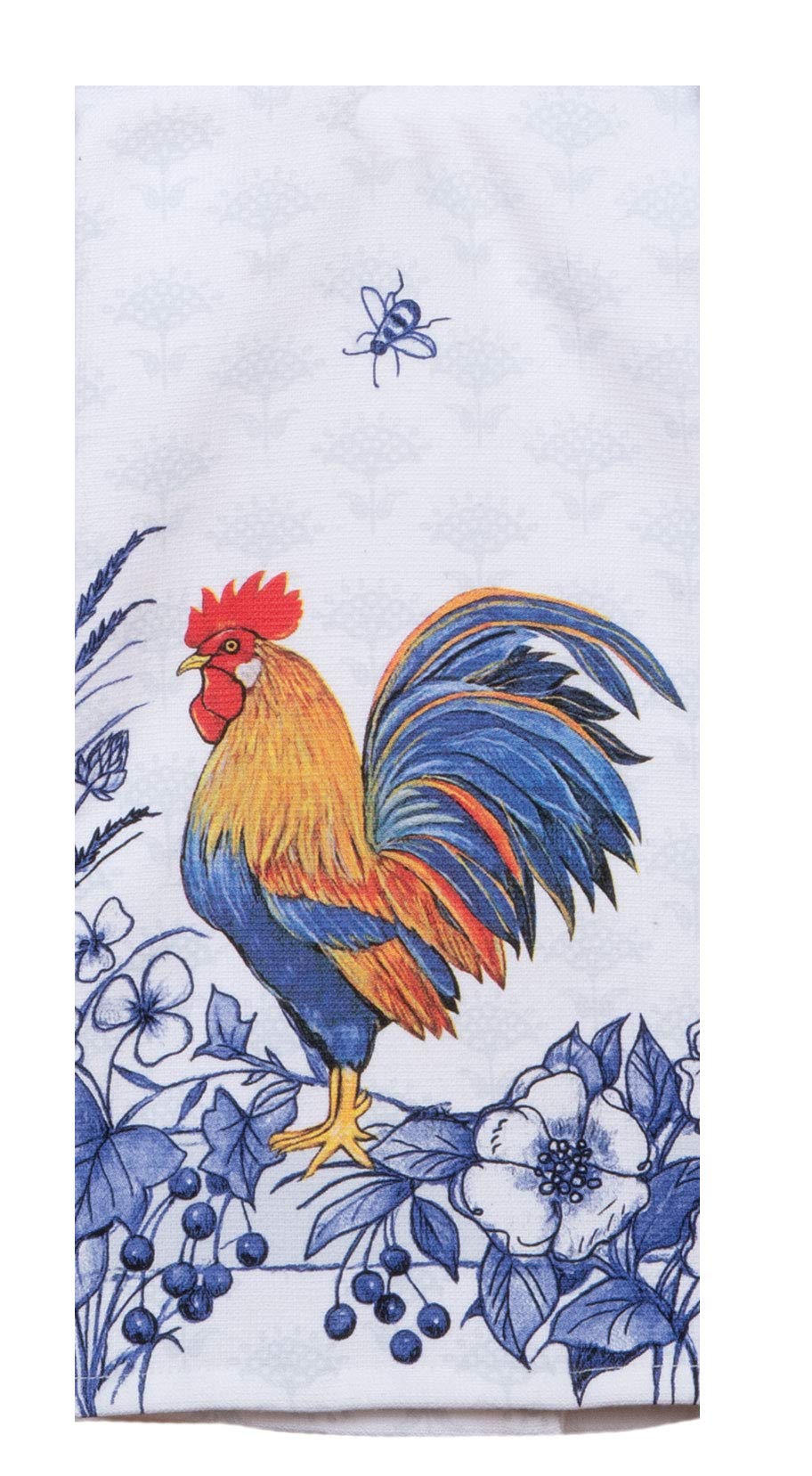 2 Piece Farmhouse Rooster Blue and White Dual Purpose Terry Towel Kitchen Bundle