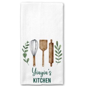 DiandDesignGift Yiayia's Kitchen Towel - Tea Towel Kitchen Decor - Yiayia's Kitchen Soft and Absorbent Kitchen Tea Towel - Decorations House Towel - Kitchen Dish Towel Yiayia's Birthday Gift