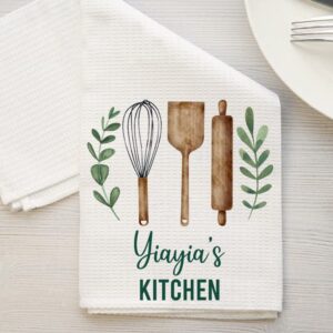 DiandDesignGift Yiayia's Kitchen Towel - Tea Towel Kitchen Decor - Yiayia's Kitchen Soft and Absorbent Kitchen Tea Towel - Decorations House Towel - Kitchen Dish Towel Yiayia's Birthday Gift