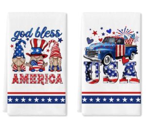 poilkmni 2 pcs home kitchen dish towels, american flag stars gnomes tea towels decoration hand towels decor hand towels for cooking baking