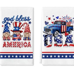 POILKMNI 2 PCS Home Kitchen Dish Towels, American Flag Stars Gnomes Tea Towels Decoration Hand Towels Decor Hand Towels for Cooking Baking