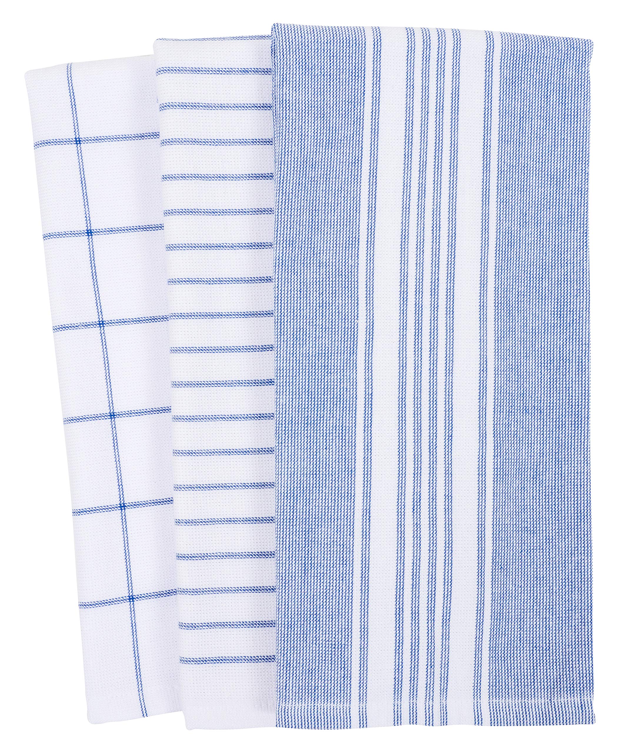 KAF Home Monaco Mixed Yarn Dyed Reversible Terry Dish Towel Set of 6, 100-Percent Egyptian Cotton, 18 x 28-inch Kitchen Towels (Dutch Blue)