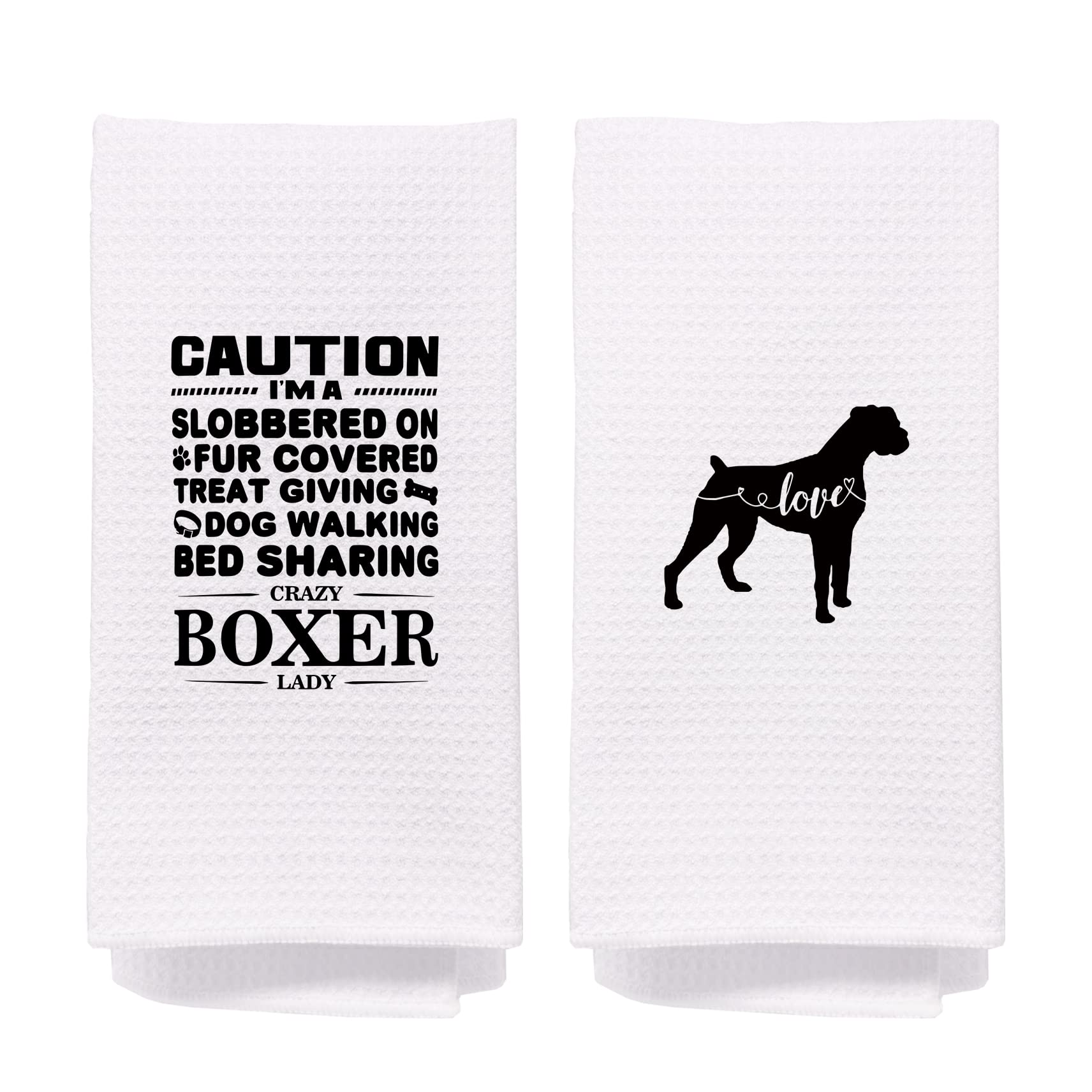 NEGIGA Crazy Boxer Lady Kitchen Towels and Dishcloths Sets 24x16 Inch Set of 2,Funny Boxer Silhouette Decor Decorative Dish Hand Tea Bath Towels for Kitchen Bathroom,Dog Lovers Boxer Mom Gift