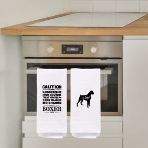 NEGIGA Crazy Boxer Lady Kitchen Towels and Dishcloths Sets 24x16 Inch Set of 2,Funny Boxer Silhouette Decor Decorative Dish Hand Tea Bath Towels for Kitchen Bathroom,Dog Lovers Boxer Mom Gift