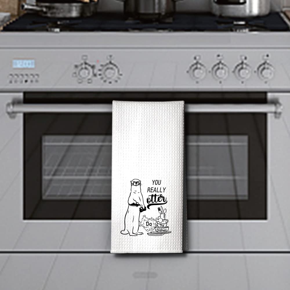 Hafhue You Really Otter Do The Dishes Kitchen Towel, Funny Kitchen Towel Gifts for Women Sisters Friends Mom Aunts, Housewarming Gift for Women Hostess, New Home Gift for Women, Hostess Gifts