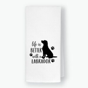 QODUNG Life is Better with A Labrador Soft Kitchen Towels Dishcloths 16x24 Inch,Funny Labrador Drying Cloth Hand Towels Tea Towels for Kitchen,Labrador Lover Gifts